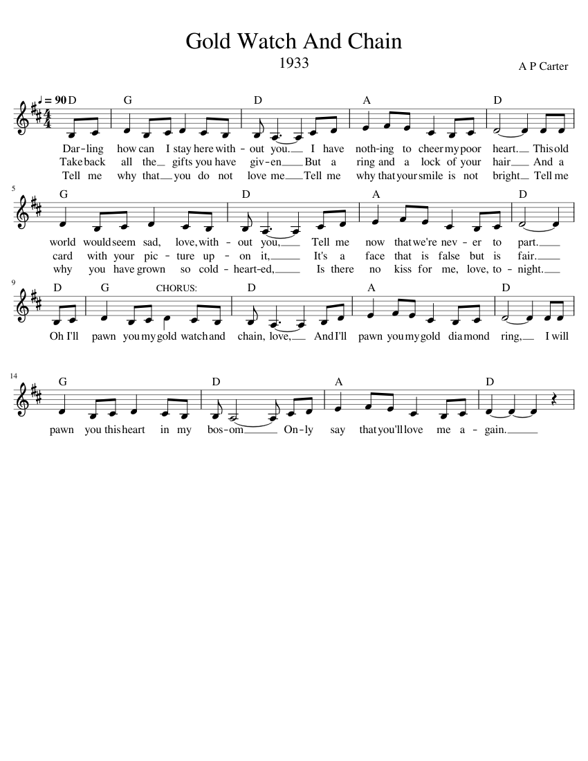 Gold Watch And Chain Sheet Music with Chords for Piano (Solo ...