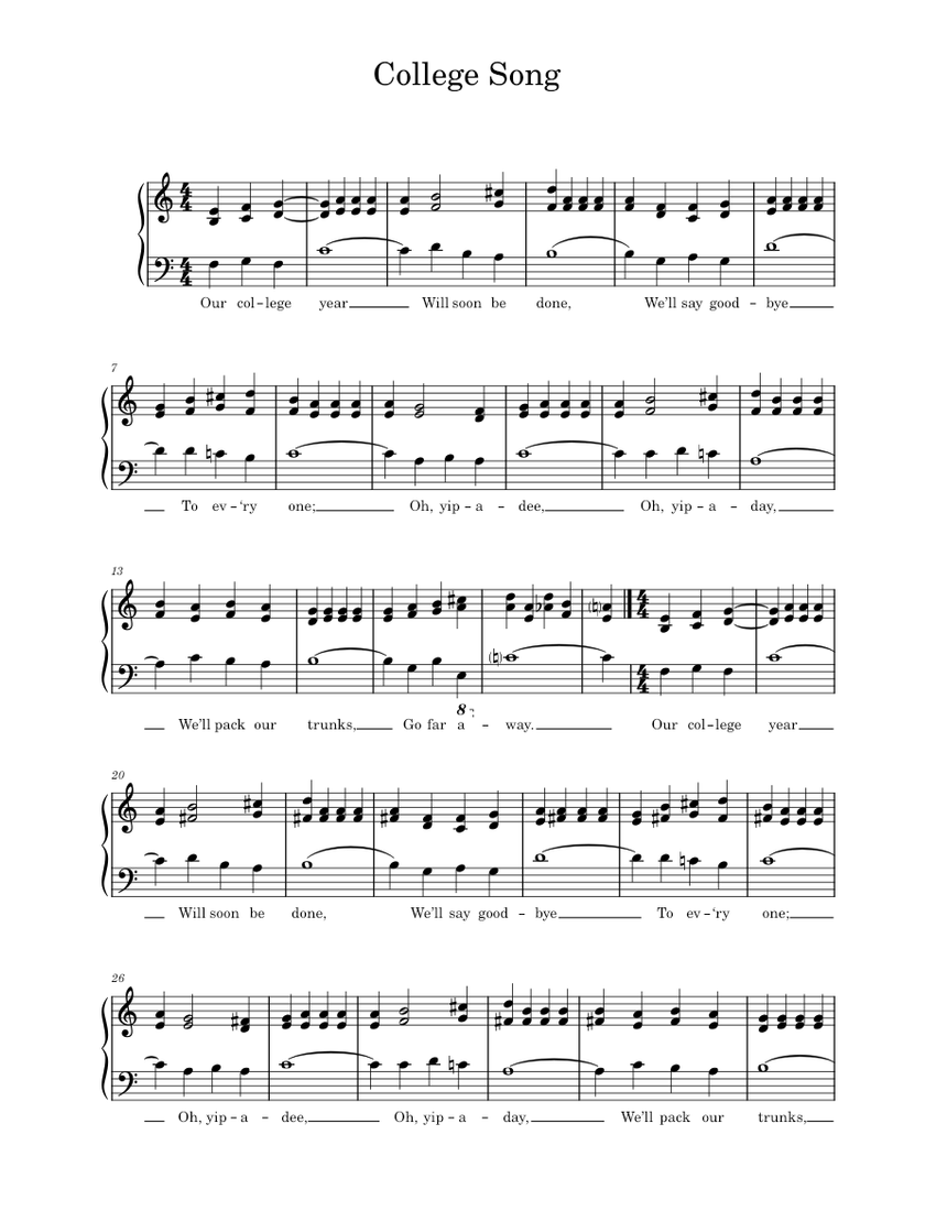 College Song Sheet music for Piano (Solo) Easy | Musescore.com