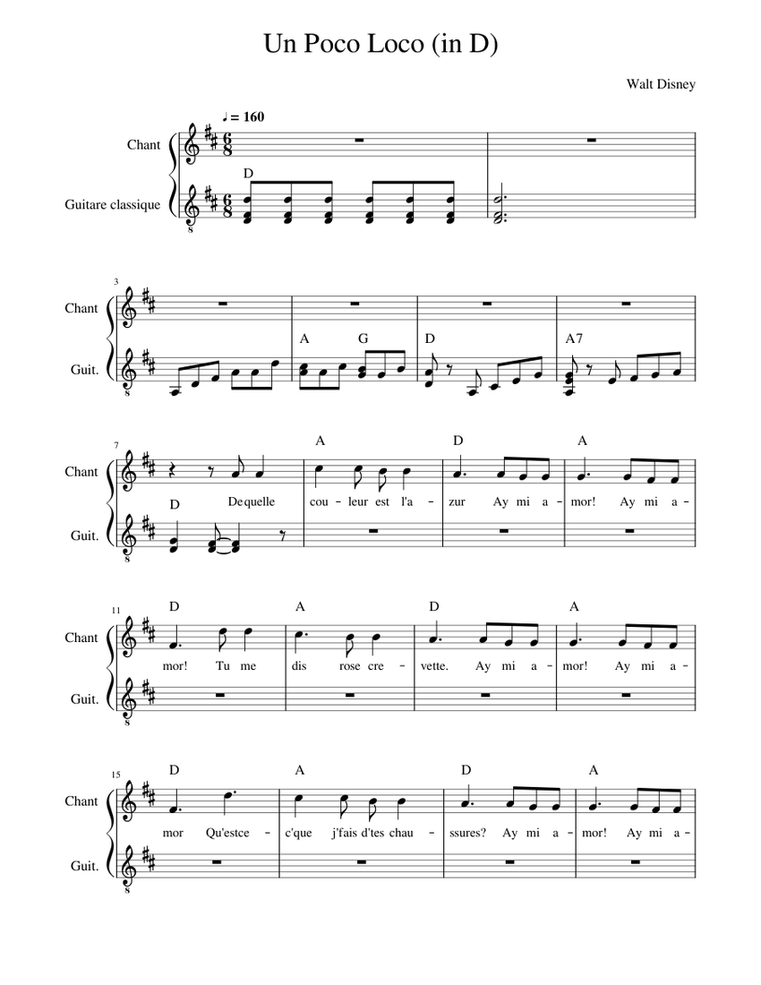 Un poco loco Sheet Music with Chords for Piano, Guitar (Mixed Duet ...
