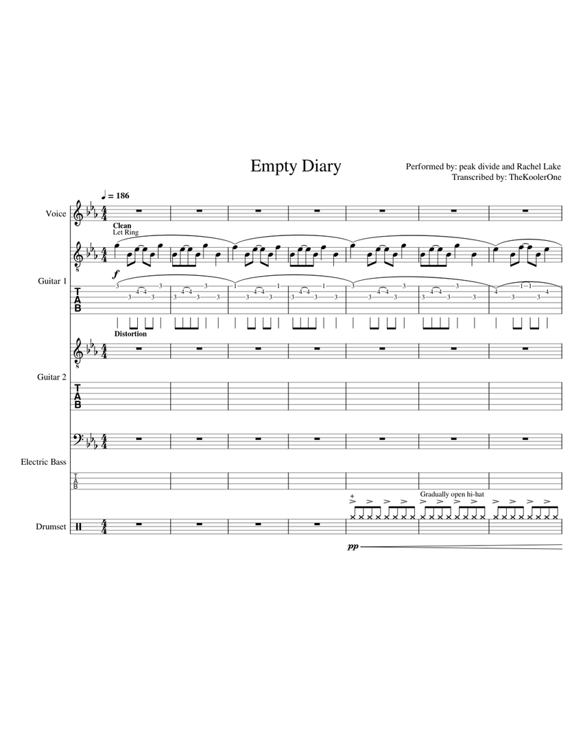 Empty Diary – FULL SCORE – UNBEATABLE OST Sheet Music and Tab for ...