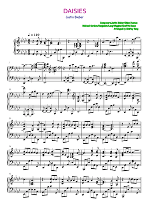 Play Official version of Daisies Sheet Music by Justin Beiber for Piano ...