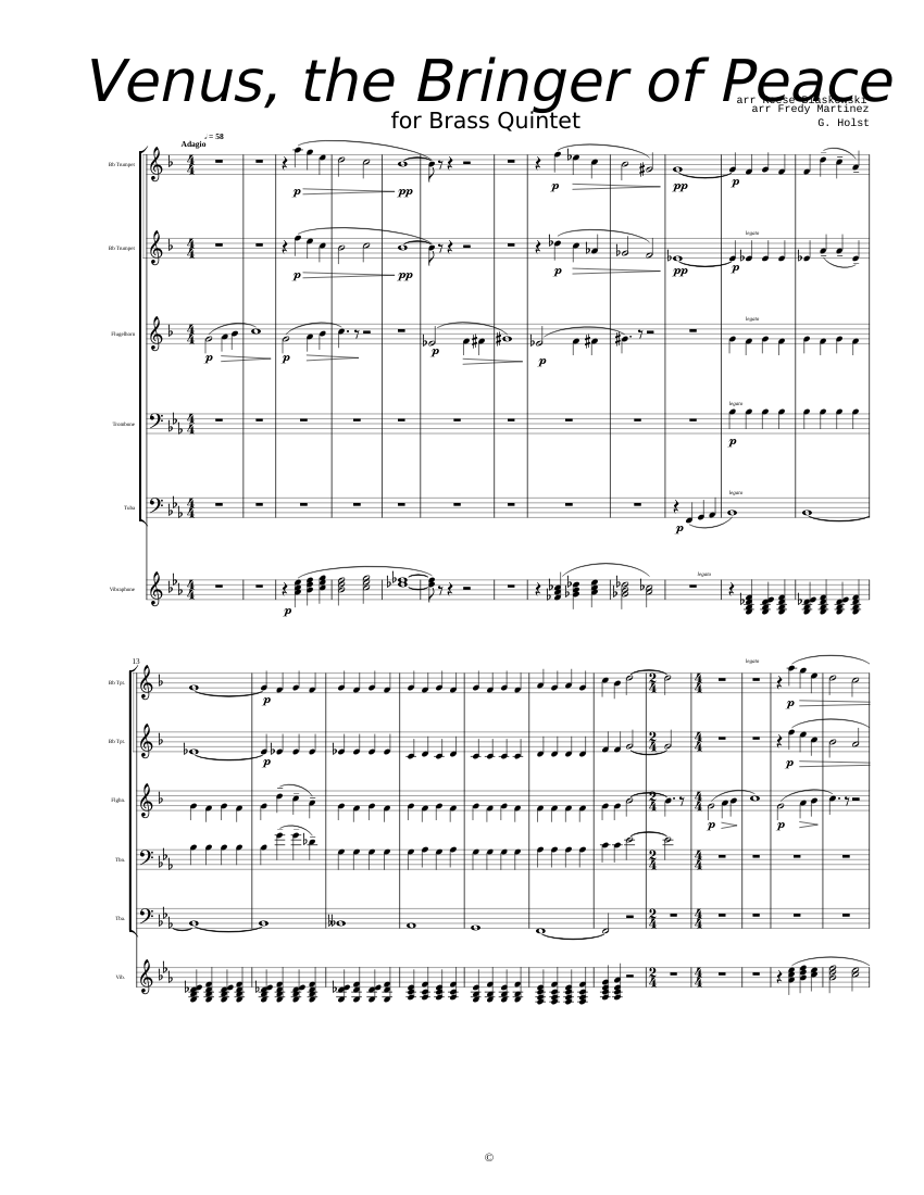 Venus, the Bringer of Peace | Brass Quintet | Trumpet, Trombone & Tuba ...