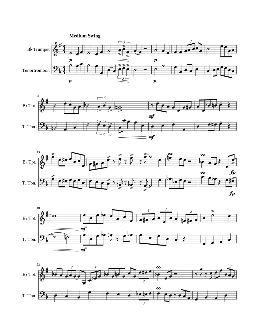 Jazz Duet Sheet music for Trombone tenor, Trumpet in b-flat (Brass Duet) | Musescore.com