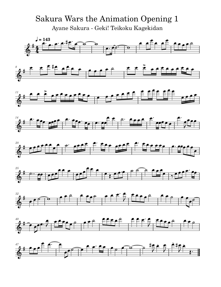 Sakura Wars the Animation Opening 1 Sheet music for Flute (Solo ...