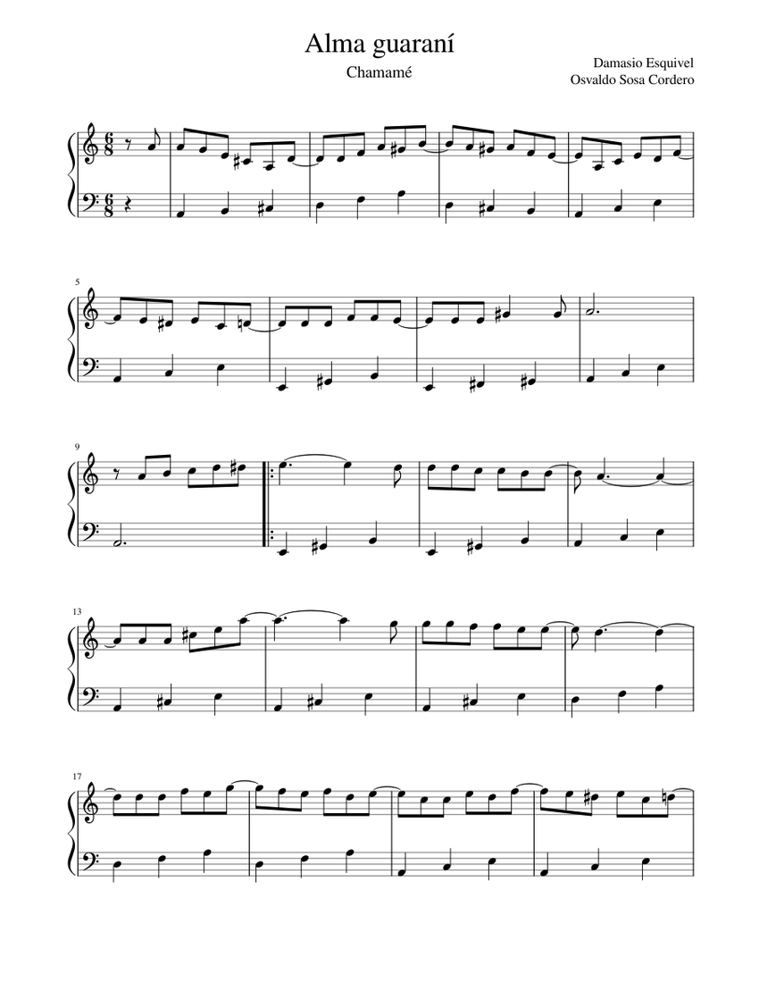Alma guaraní - Osvaldo Sosa Cordero y Damasio Esquivel Sheet music for ...