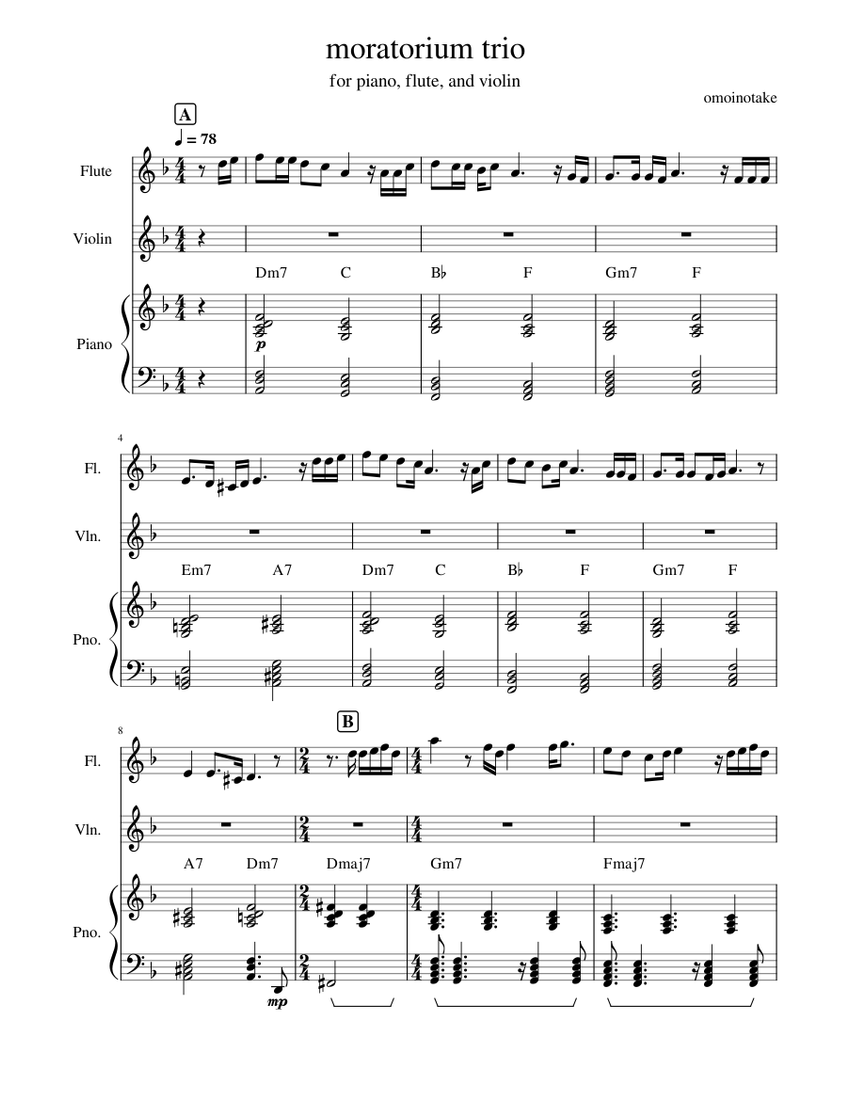 Moratorium for Piano, Violin, and Flute Sheet Music with Chords for ...