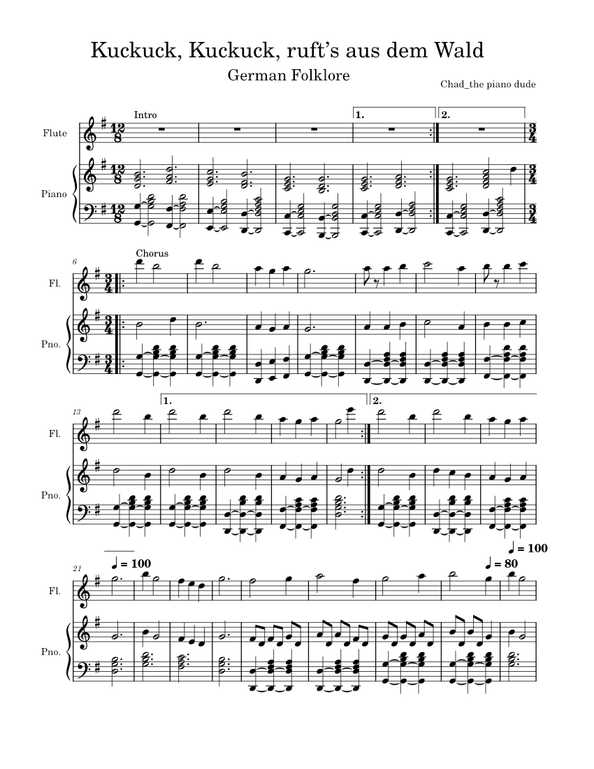 Kuckuck, Kuckuck, ruft's aus dem Wald - German Folklore Sheet Music for ...
