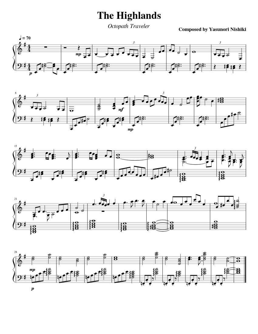The Highlands - Yasunori Nishiki Sheet Music for Piano (Solo ...