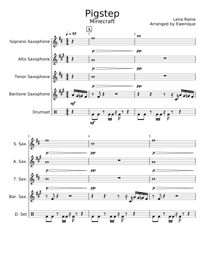 Pigstep - for Sax Quartet+ Sheet music for Saxophone alto, Saxophone ...