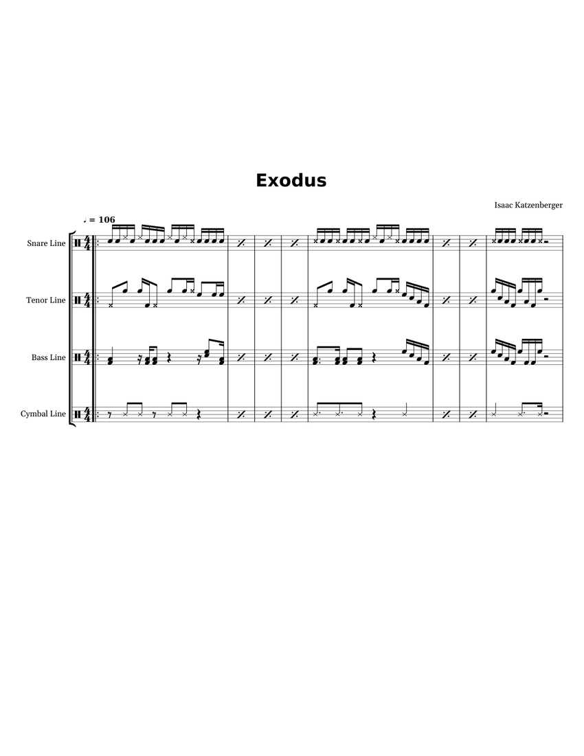 Exodus Sheet Music for Snare drum, Crash, Tenor drum, Bass drum ...