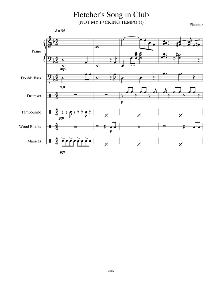 Fletcher's Song in Club Sheet music for Piano, Tambourine, Contrabass ...