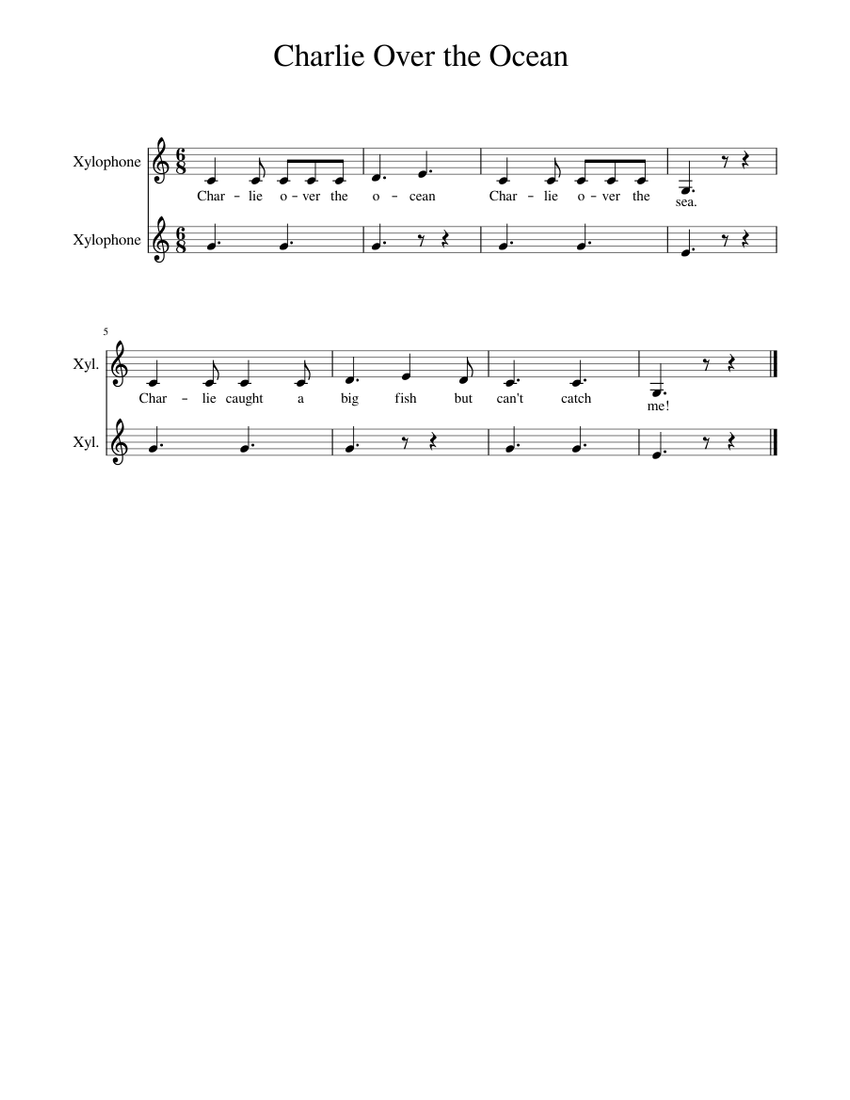 Charlie Over the Ocean Sheet Music for Xylophone (Percussion Duet ...