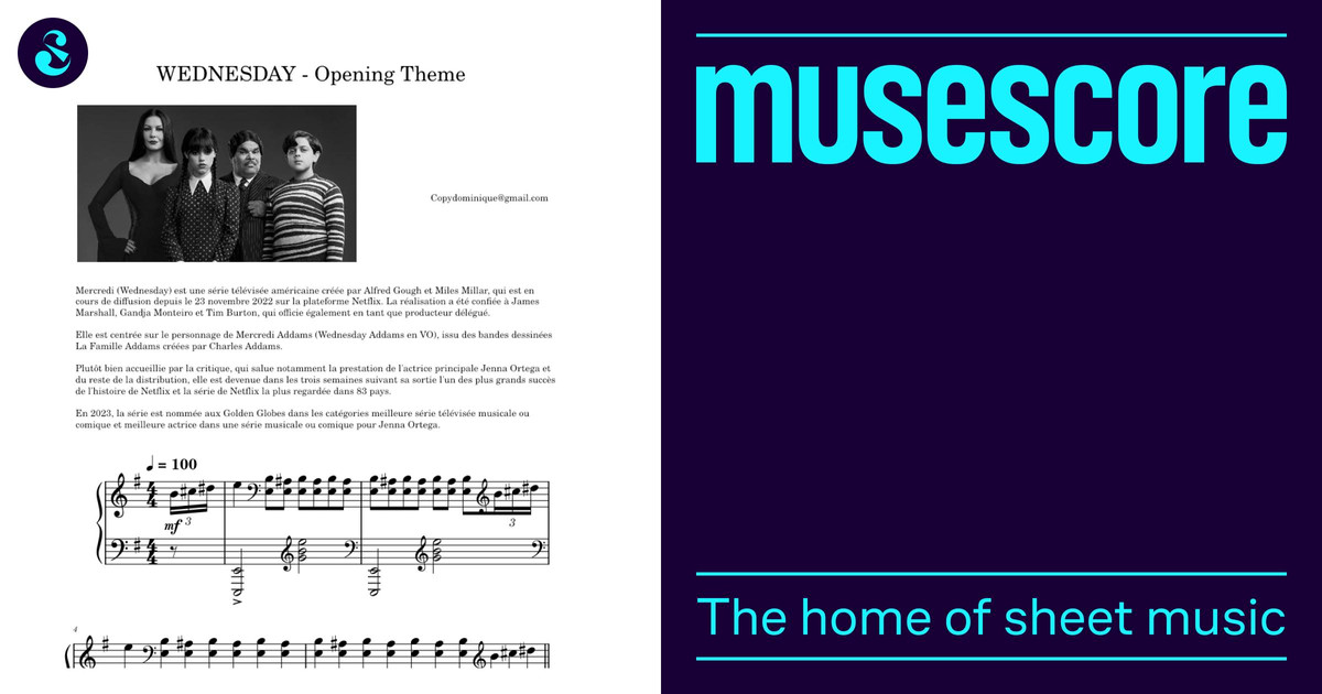 WEDNESDAY - Opening Theme – Danny Elfman Sheet Music for Piano (Solo ...