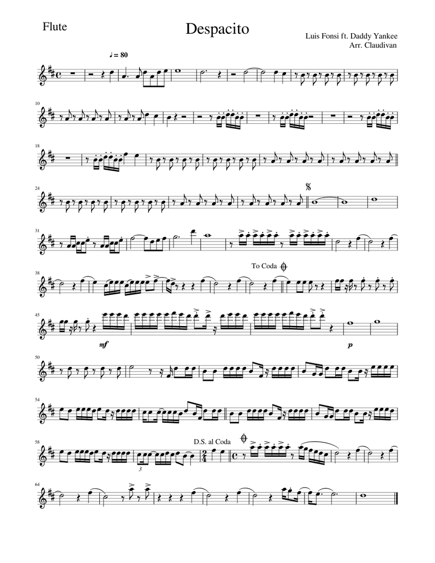 Despacito Flute Sheet Music for Flute (Solo) | MuseScore.com