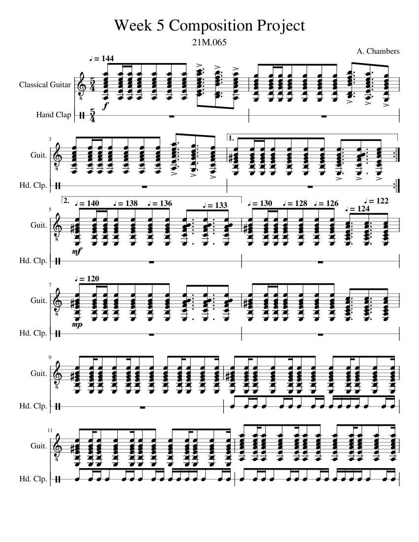 Week 5 Composition Project Sheet music for Guitar, Hand clap (Solo ...