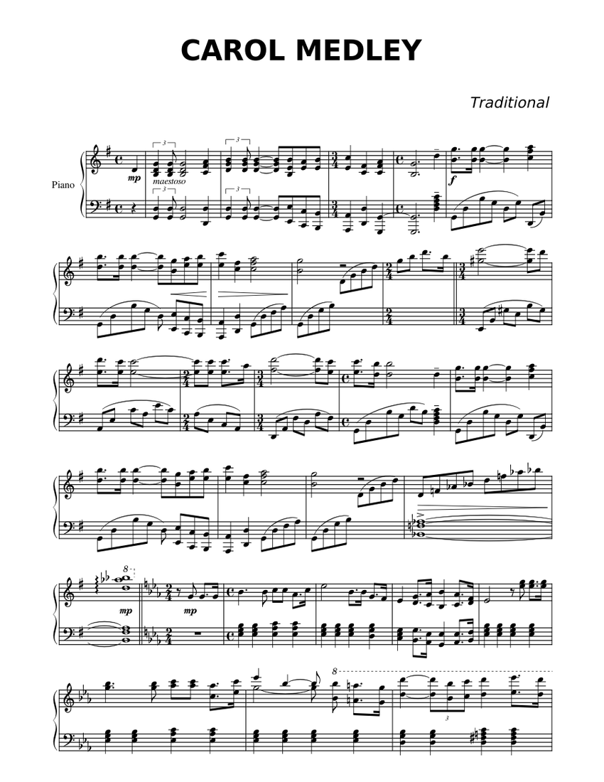 CHRISTMAS CAROL MEDLEY – Traditional Sheet Music for Piano (Solo ...