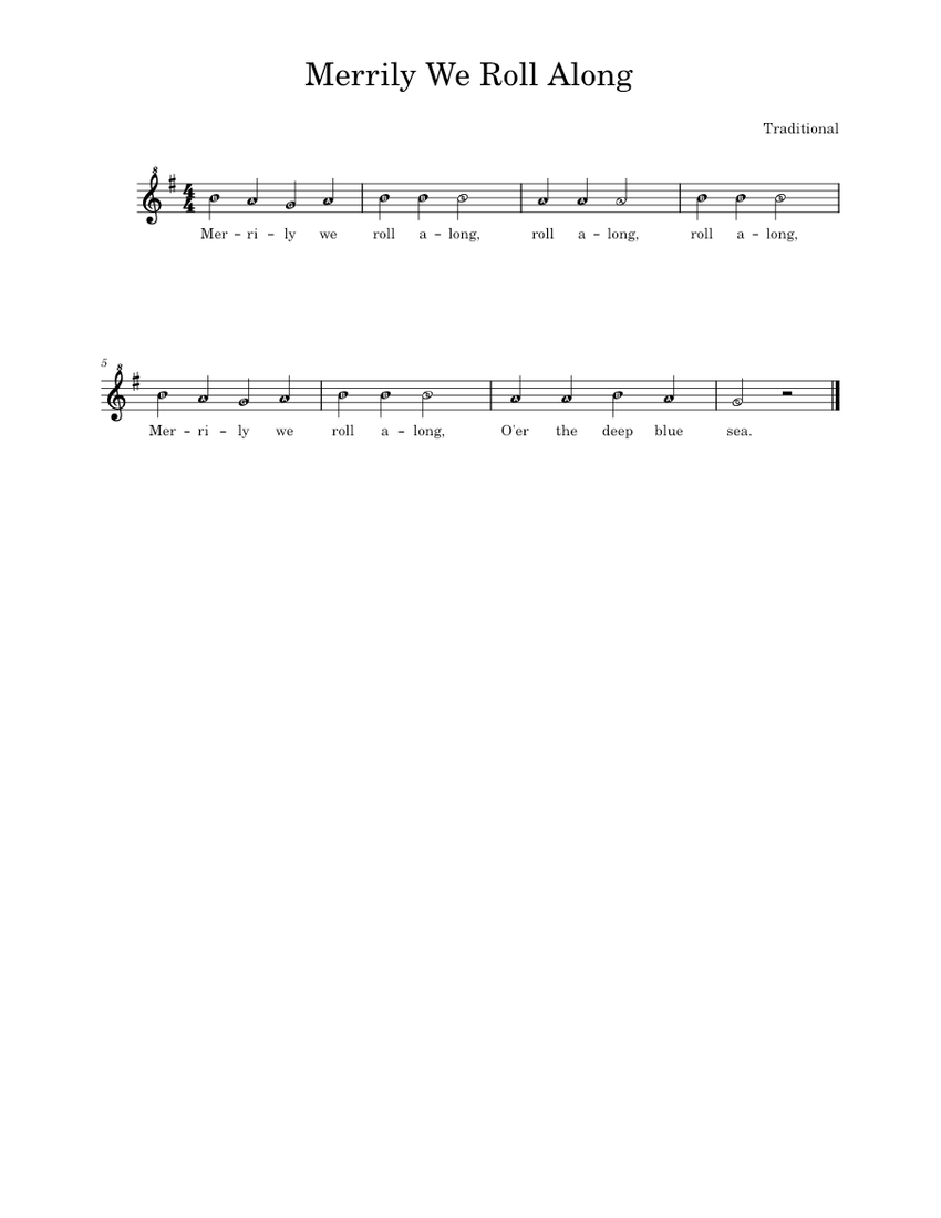 Merrily We Roll Along for Recorder – Traditional Sheet Music for ...