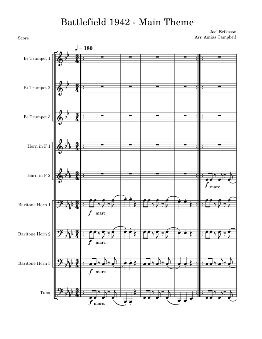 Battlefield 1942 Theme, Arr. for Brass Ensemble Sheet music for Tuba ...