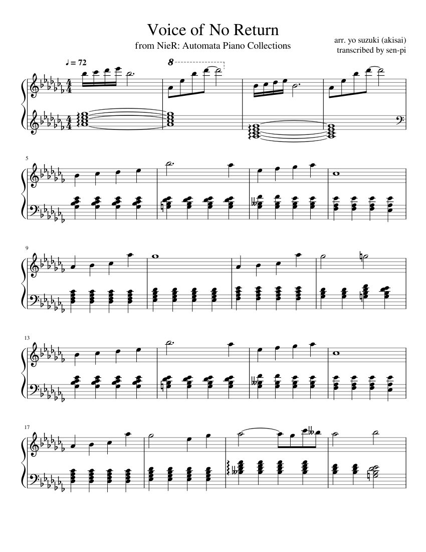 Voice of No Return Sheet music for Piano (Solo) | Musescore.com