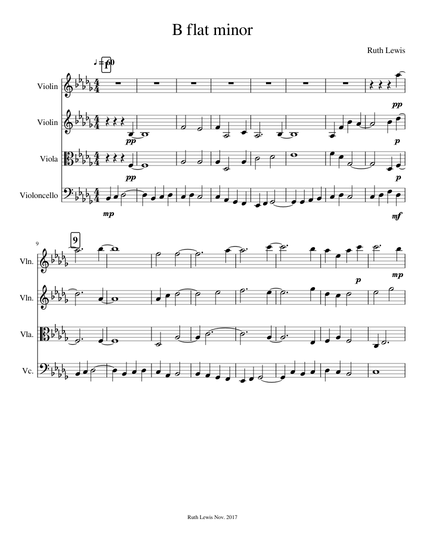 B flat minor Sheet music for Violin, Viola, Cello (String Quartet ...