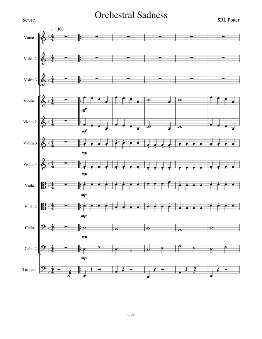 Orchestral Sadness Sheet Music for Vocals, Timpani, Violin, Viola ...