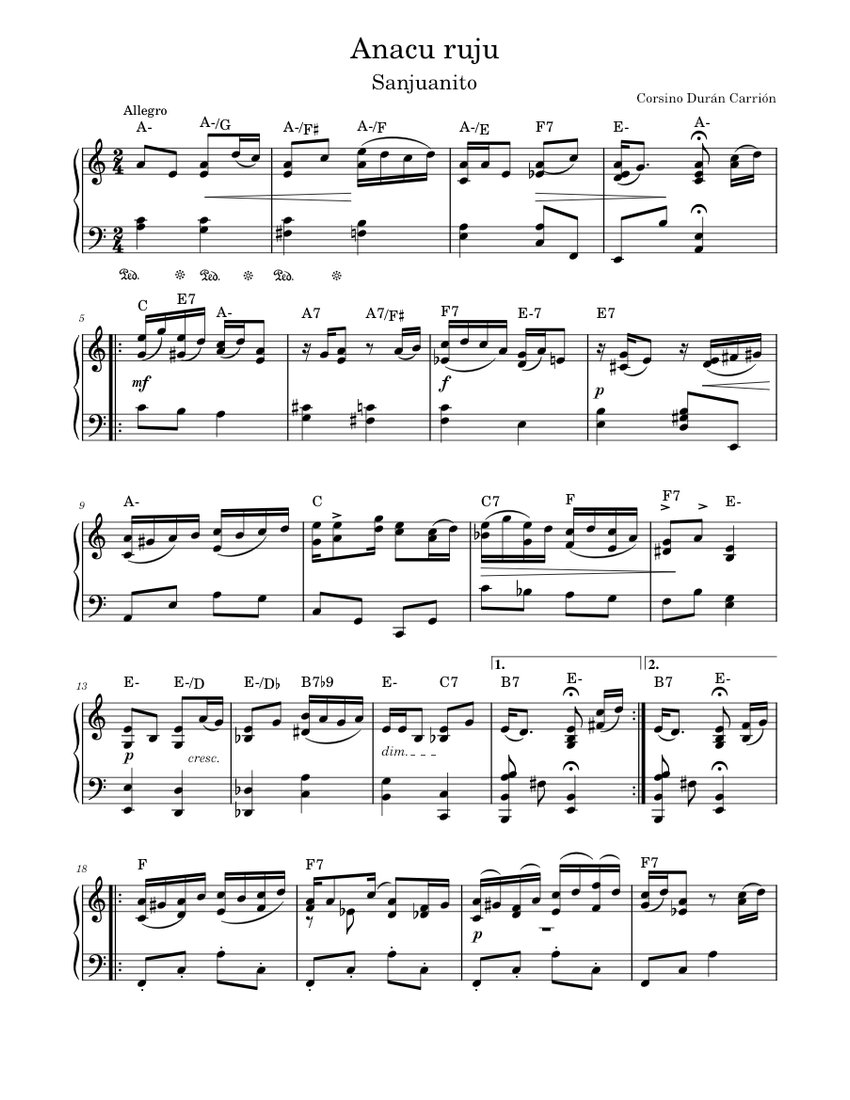 Anacu ruju Sheet music for Piano (Solo) | Musescore.com