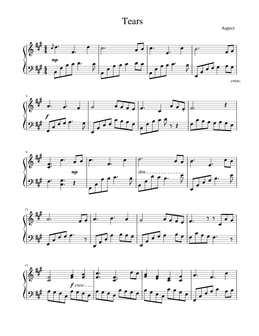 Tears Sheet music for Piano (Solo) Easy | Musescore.com