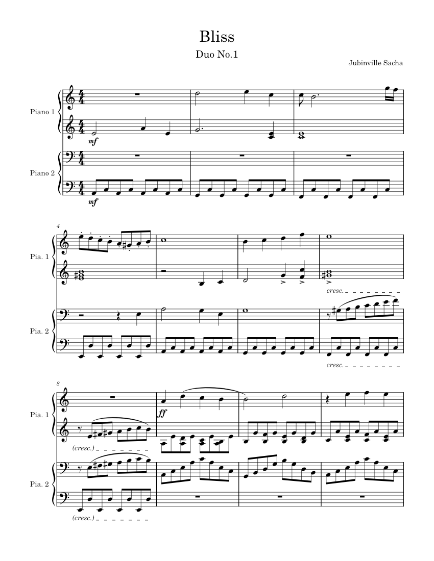 Bliss_v3 Sheet music for Piano (Piano Duo) | Musescore.com