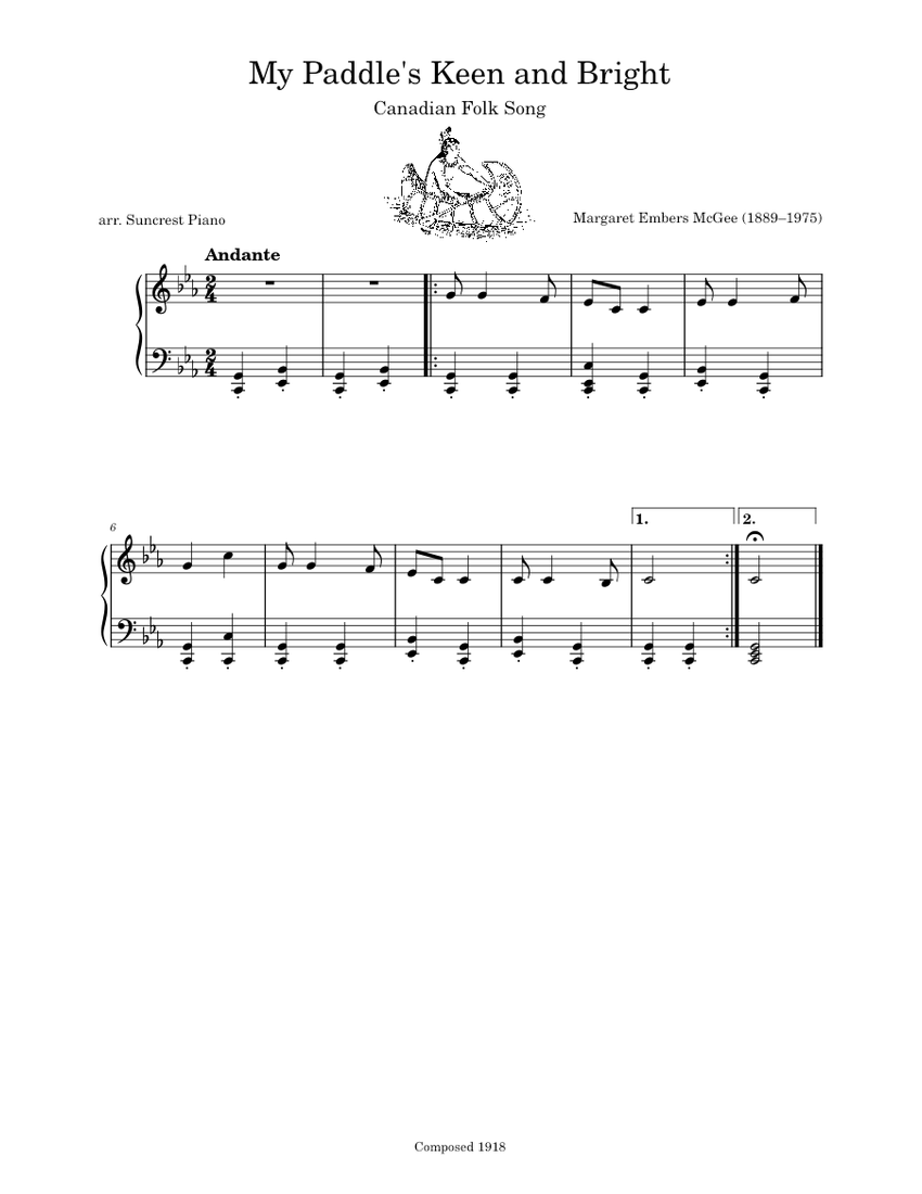 My Paddle's Keen and Bright - Traditional Canadian Song Sheet Music for ...
