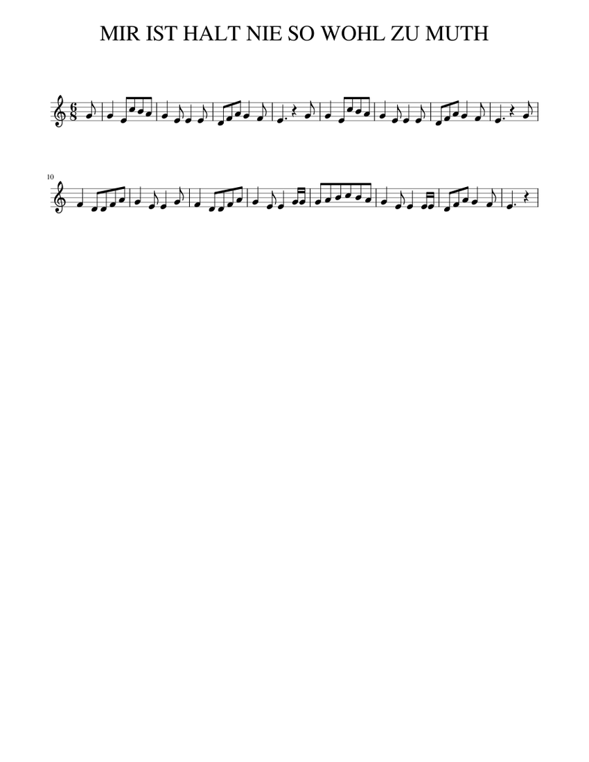 MIR IST HALT NIE SO WOHL ZU MUTH Sheet Music for Piano (Solo) easy ...