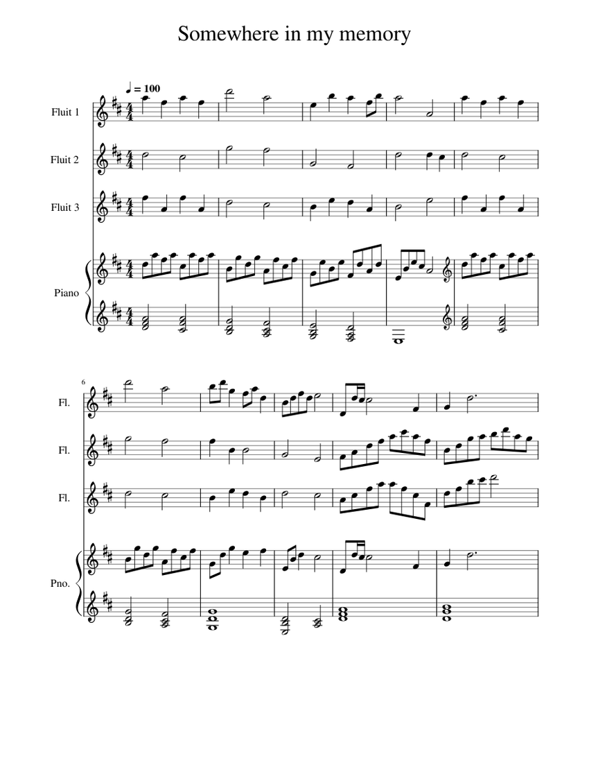 Somewhere in my memory Sheet Music for Piano, Flute (Woodwind Trio) | MuseScore.com