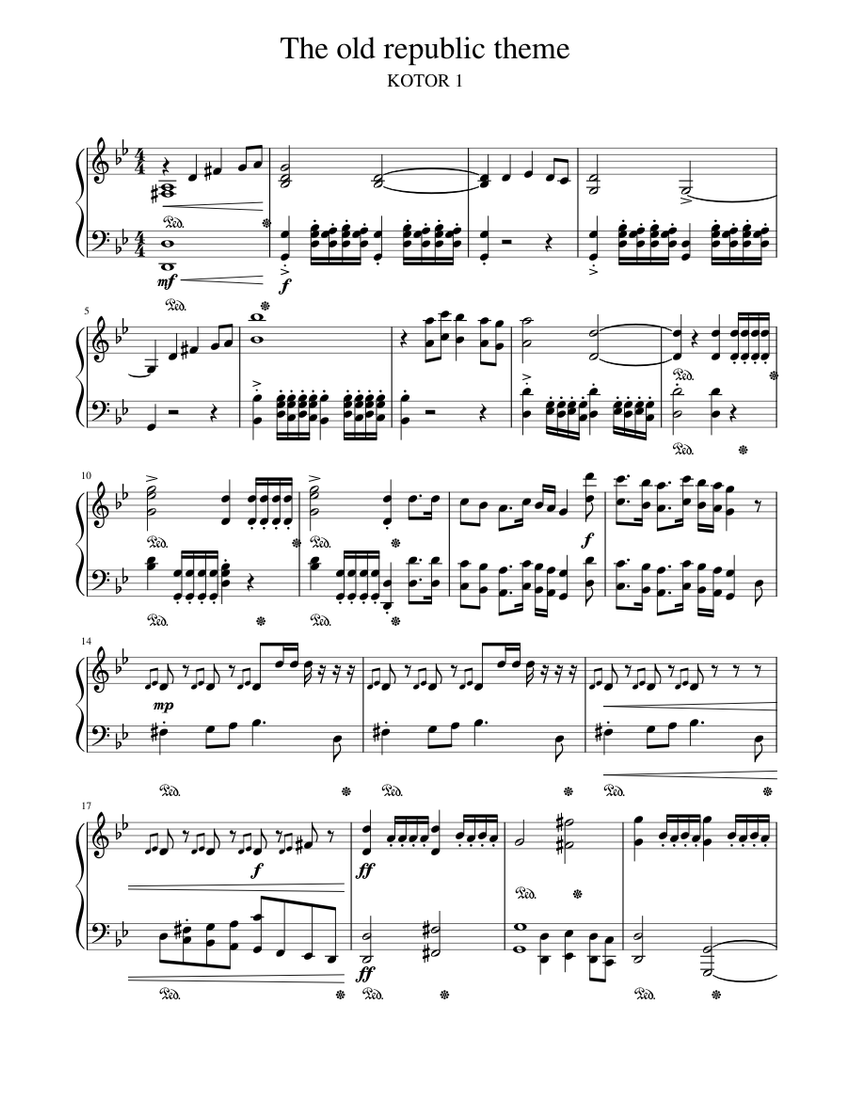 The old republic theme (KOTOR 1) Sheet Music for Piano (Solo ...