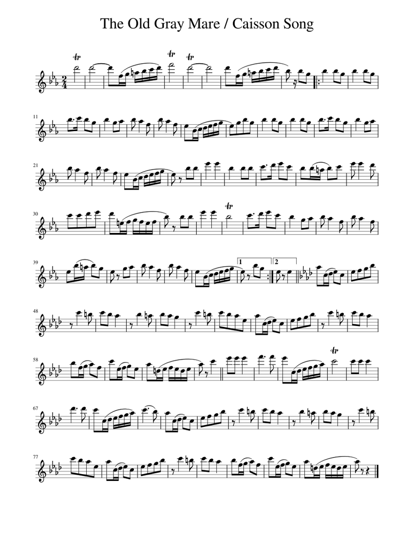 The Old Gray Mare / Caisson Song Sheet Music for Piano (Solo) Easy ...