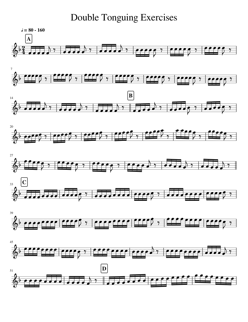 Double tonguing exercises Sheet Music for Trumpet in b-flat (Solo ...