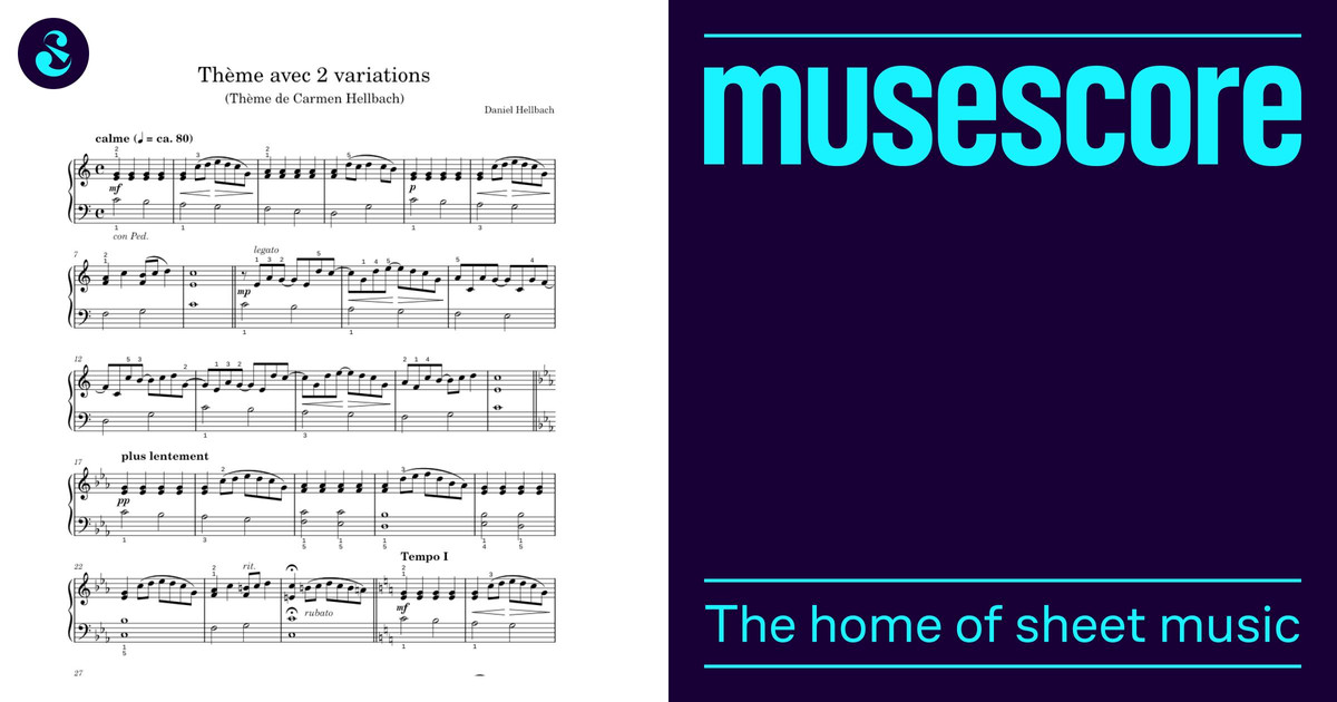 Thème avec 2 variations – Daniel Hellbach Sheet music for Piano (Solo) Easy | Musescore.com