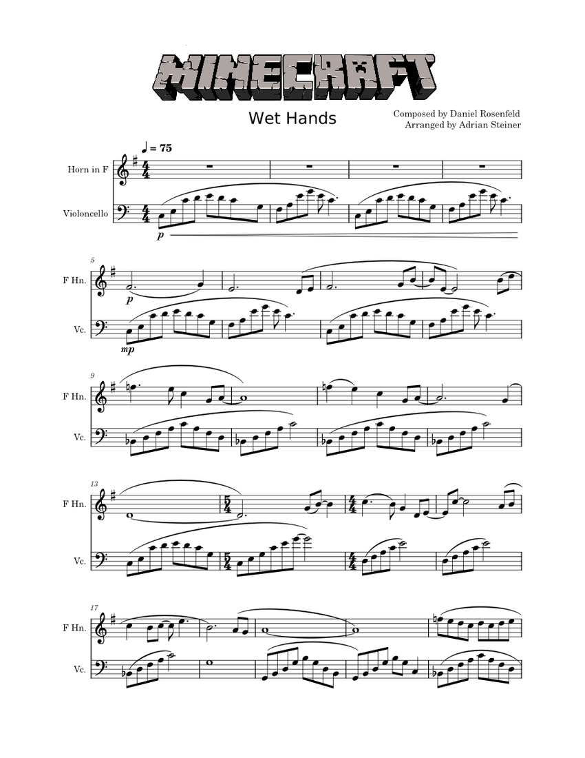 Wet Hands – C418 Minecraft - Wet Hands Sheet Music for French horn ...