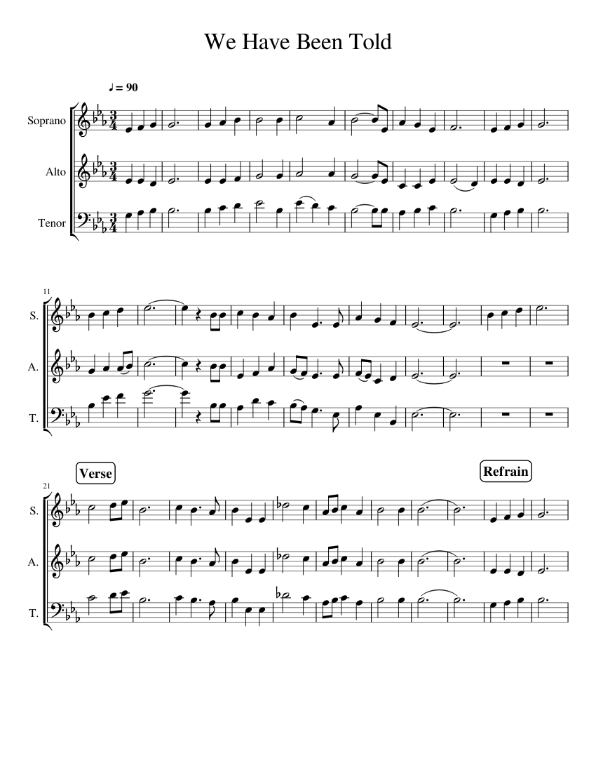 We Have Been Told Sheet Music for Soprano, Alto, Tenor (SATB ...