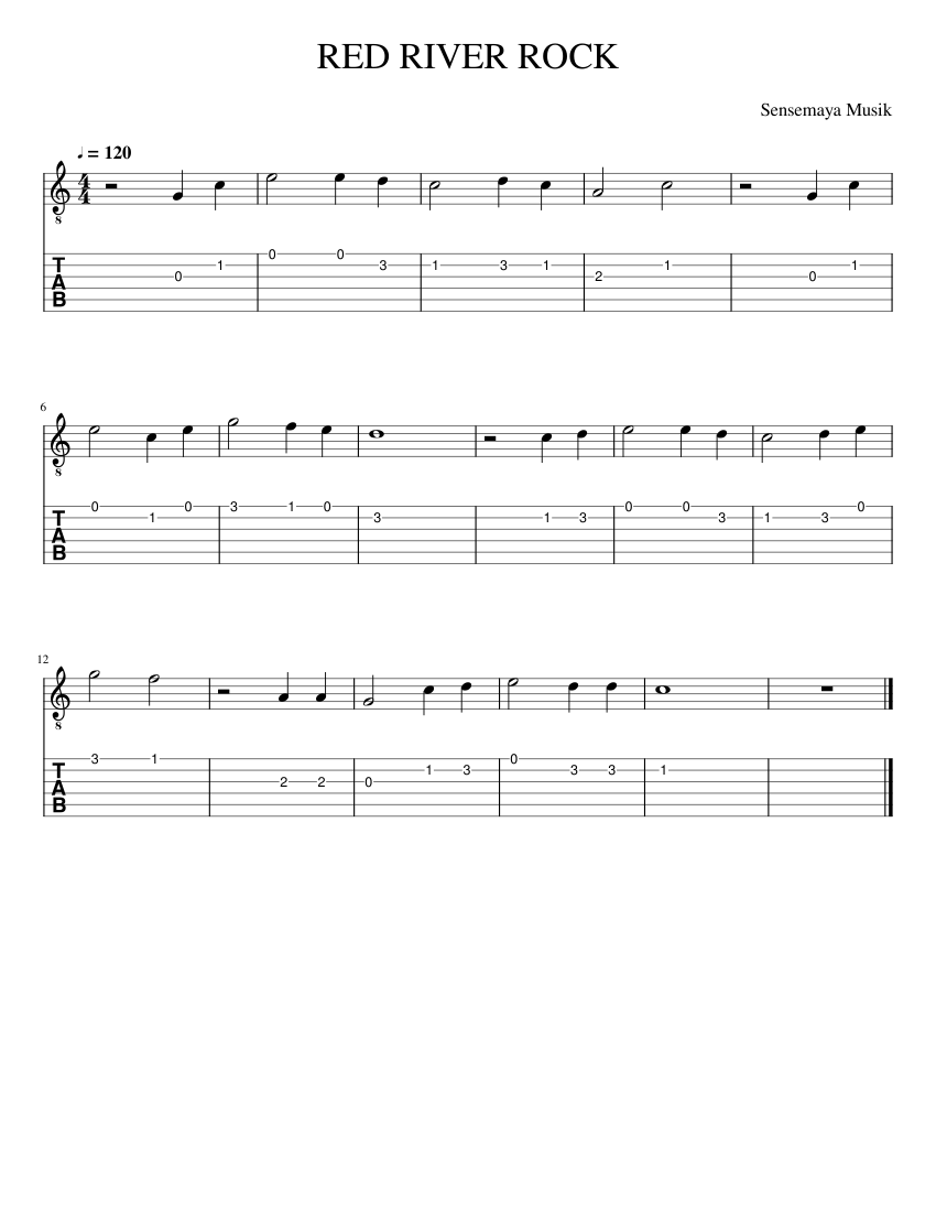 RED RIVER ROCK Sheet Music and Tab for Guitar (Solo) | MuseScore.com