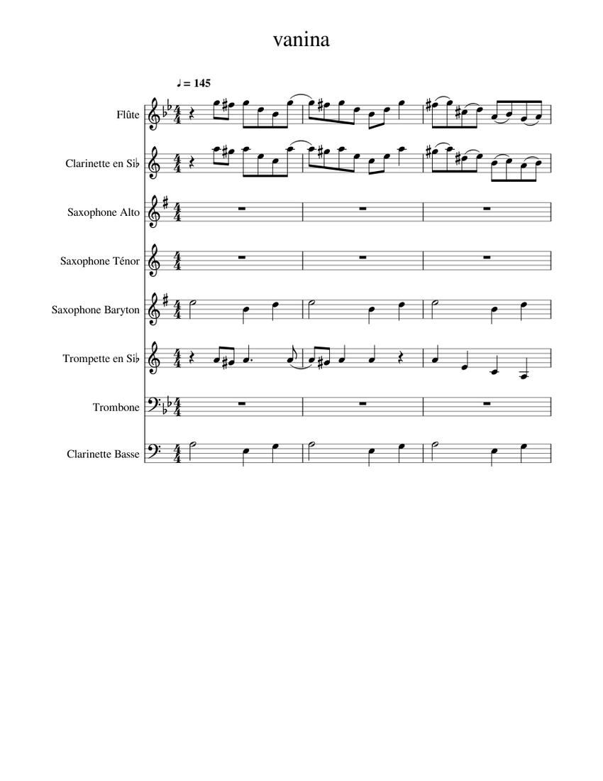 vanina Sheet music for Trombone, Flute, Clarinet in b-flat, Clarinet ...