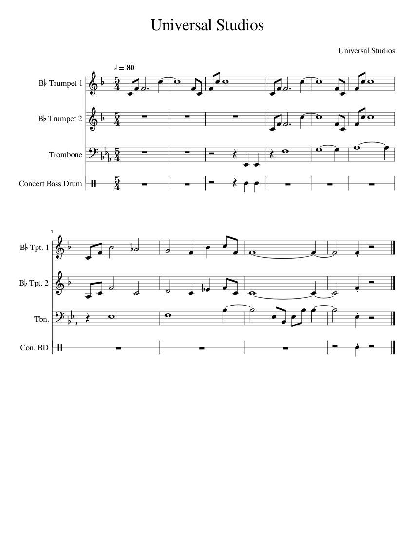 Universal Studios Sheet music for Trombone, Trumpet in b-flat, Bass ...