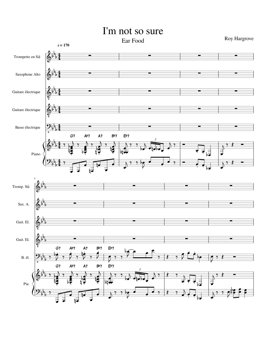 I'm not so sure Sheet Music with Chords for Piano, Saxophone alto ...