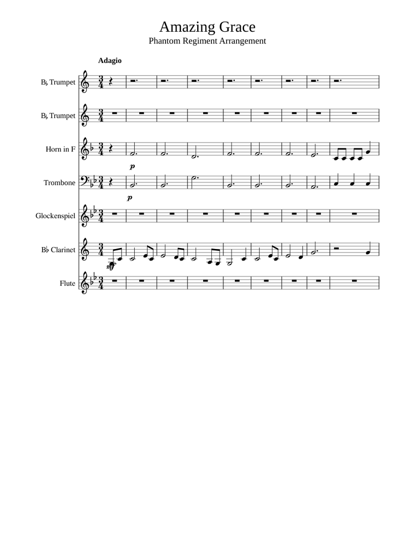 Amazing Grace Sheet music for Trombone, Flute, Clarinet in b-flat ...