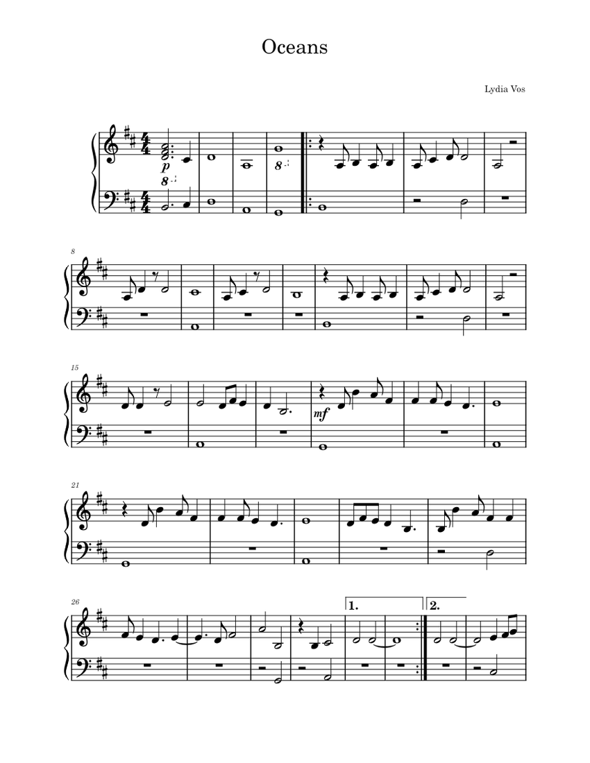 Oceans Sheet music for Piano (Solo) Easy | Musescore.com