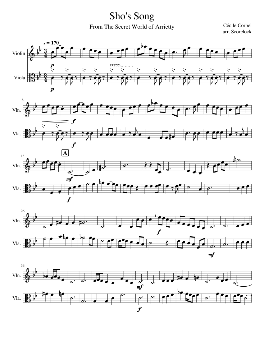 Sho's Song Sheet Music for Violin, Viola (String Duet) | MuseScore.com