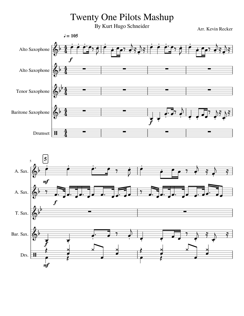 Twenty One Pilots Mashup Sheet music for Saxophone alto, Saxophone ...