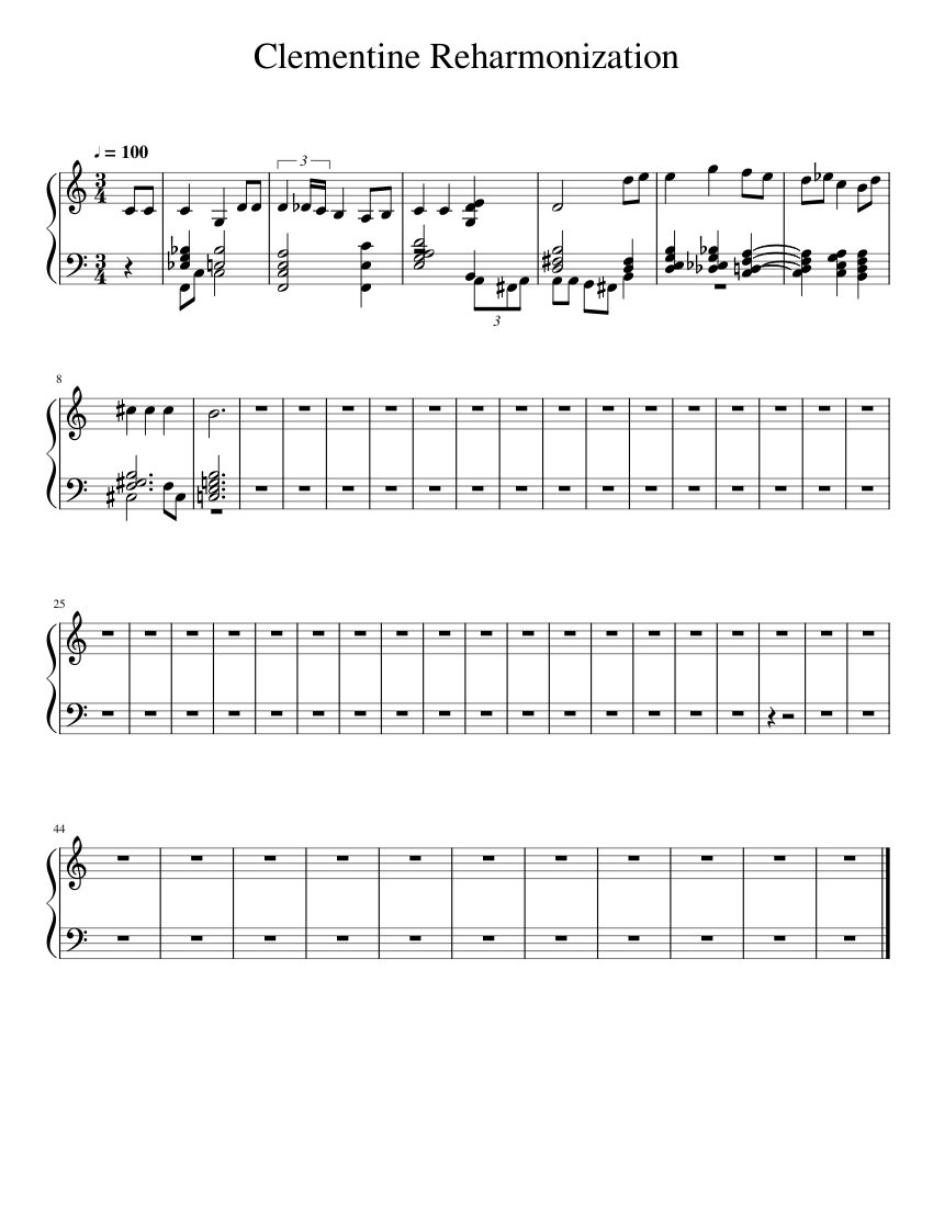 Clementine_Reharmonization Sheet music for Piano (Solo) Easy ...