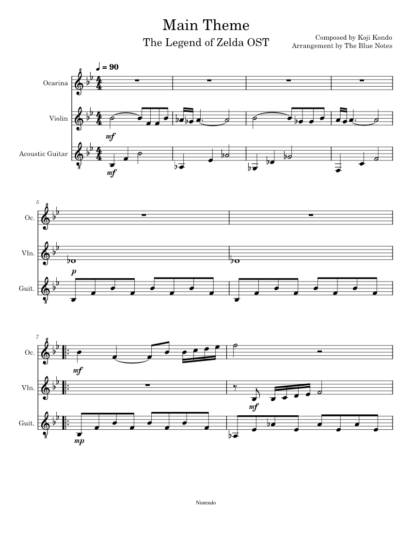 The Legend of Zelda Main Theme (NES) Sheet music for Violin, Guitar ...