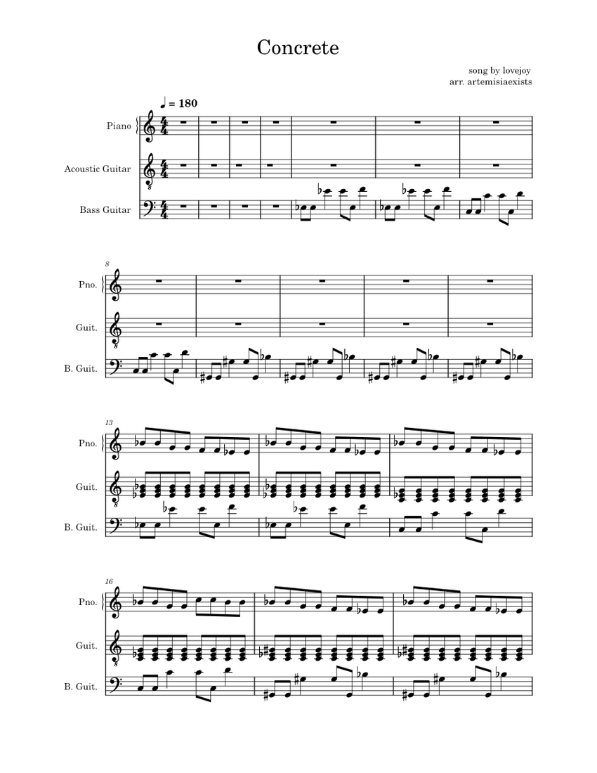 Concrete – Lovejoy Sheet Music for Piano, Guitar, Bass guitar (Solo ...