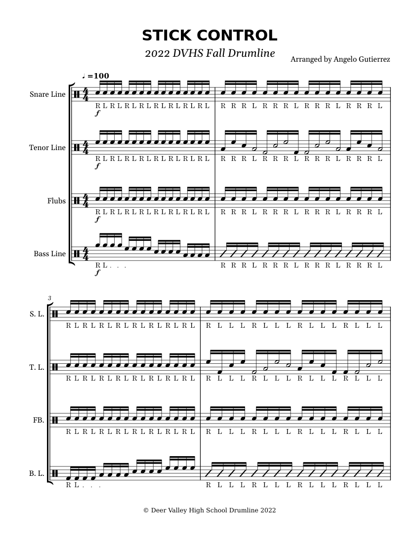 STICK CONTROL Sheet Music for Snare drum, Tenor drum, Bass drum ...