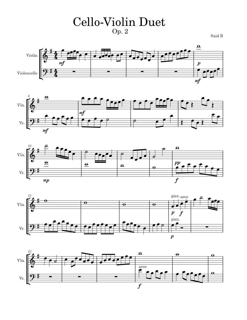 Cello-Violin Duet In G major, Op. 2 Sheet music for Violin, Cello ...
